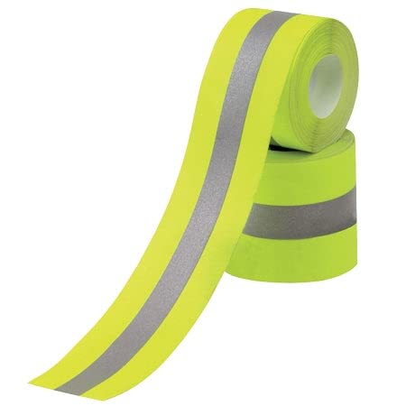 Sew on High Visibility Hi Vis Retro Reflective Fabric Tape (2" x 5 yds, Lime/Silver)