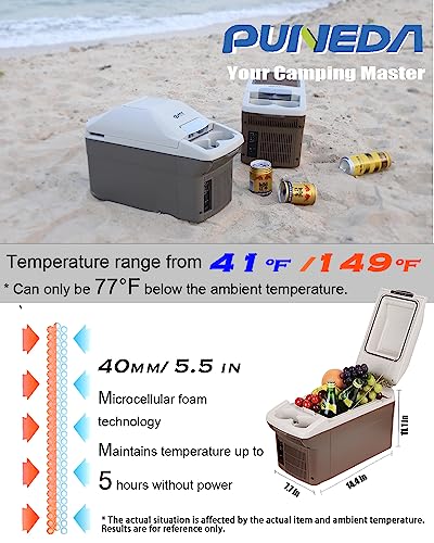 PUNEDA 12V Car Refrigerator Cooler/Warmer 8 Quart (9L) 41℉~149℉,12 Volt DC &110V AC, Electric Car Fridge Portable Compact Camping Cooler Thermoelectric 12V Small Fridge for Car,RV,Camping (Old)
