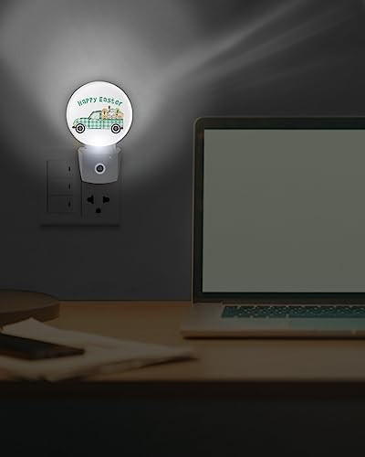 Night Light Plug into Wall, LED Nightlights Happy Easter Green Plaid Truck Pull Eggs and Bunny Small Nightlight Auto Dusk-to-Dawn Sensor Lamp LED Night Lights for Kid's Bedroom, Bathroom