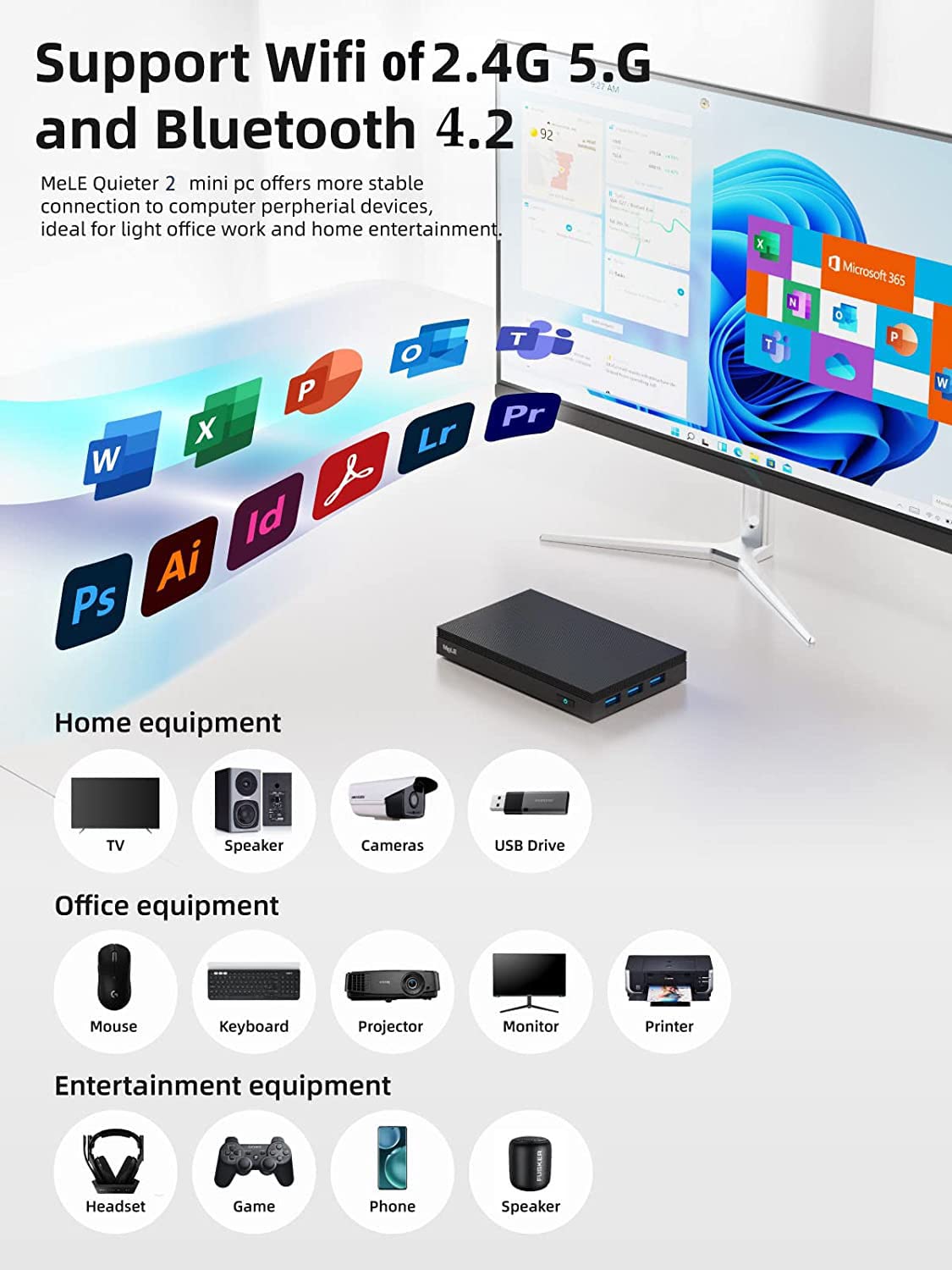 MeLE Fanless Mini PC, Windows 11 Pro Celeron J4125 8GB 256GB,Dual HDMI Micro PC Portable Silent Desktop Computer,Supports Unlocked Bios on Astrophotography Media Office IoT (Quieter2Q/J4125/8GB+256GB)