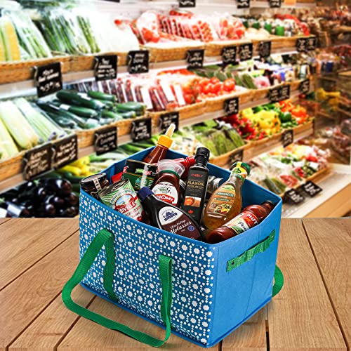 WUWEOT 4 Pack Reusable Grocery Bags, Large Shopping Bags Tote, Foldable Washable Storage Bins with Reinforced Bottom Heavy Duty Handles for Fruit Vegetable Clothes Toys and Picnic