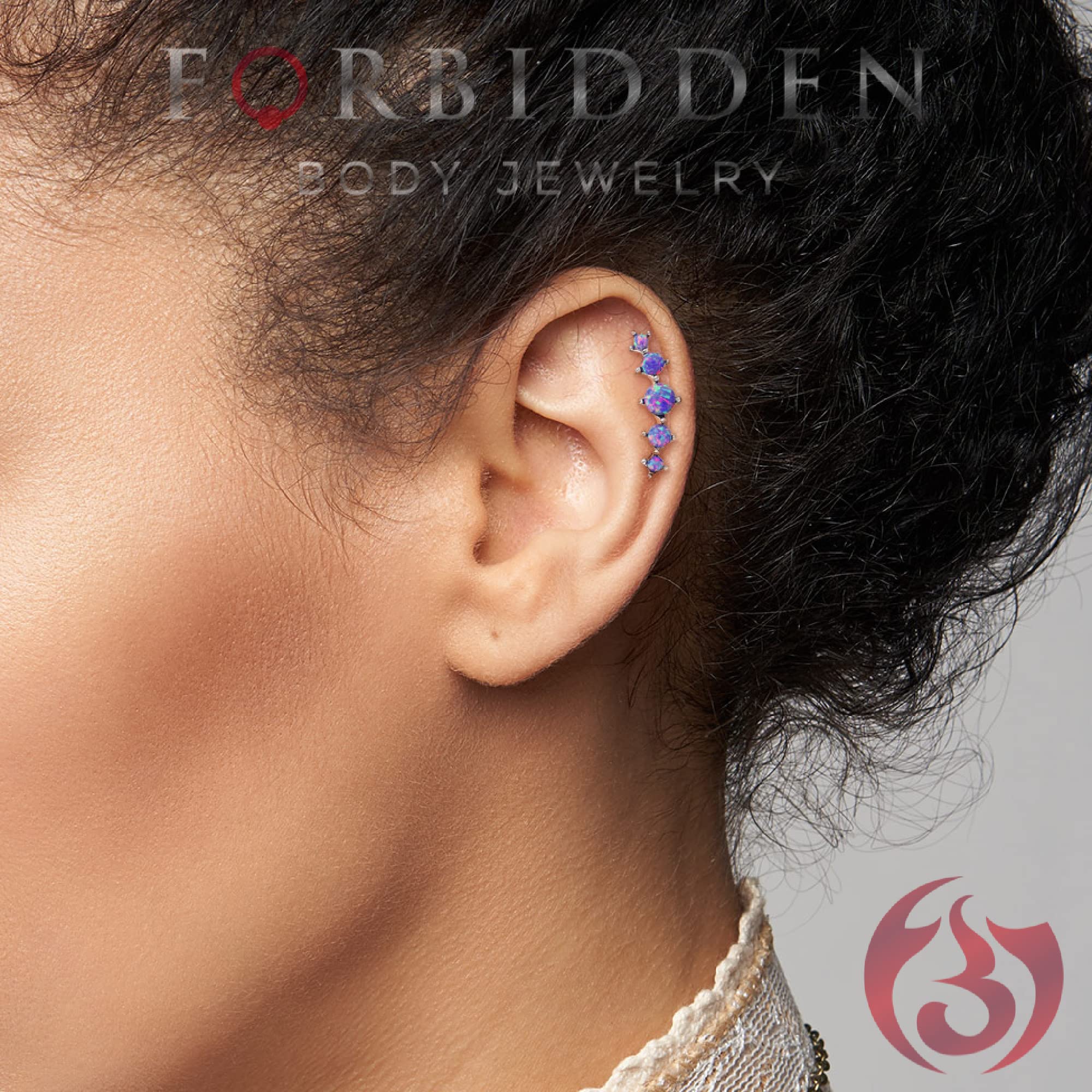 Forbidden Body Jewelry 16g Synthetic Opal Stone Curved Surgical Steel Cartilage/Helix Earring (5-Stone Wh)