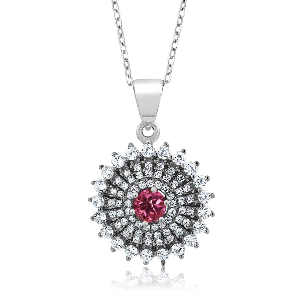Gem Stone King 925 Sterling Silver Round Pink Tourmaline Pendant Necklace (1.56 cttw; With 18 Inch Silver Chain)