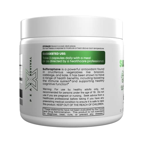 Peak Revival-X 5000mcg of Real Lab-Verified Sulforaphane Supplement - Broccoli Seed Extract 250mg Supplements - Promotes Cognitive Function, Liver & Cellular Support - 60 Vegan Capsules/Pills