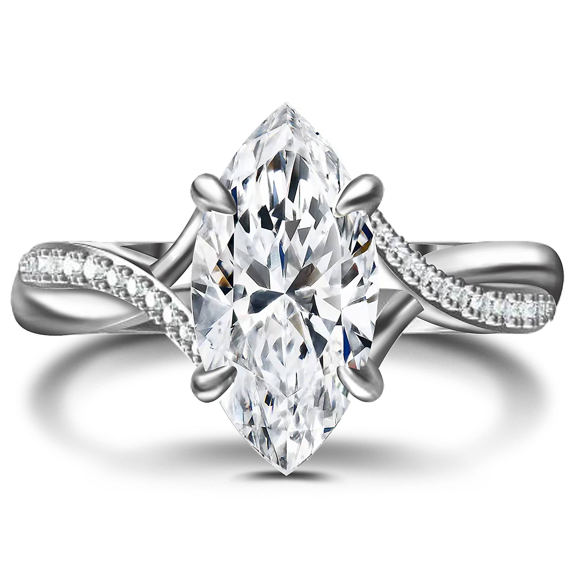 Jolics Marquise Cut 3ct Simulated Diamond Engagement Ring 925 Sterling Silver High Jewelry Women Gift size 5-10 (5.5)