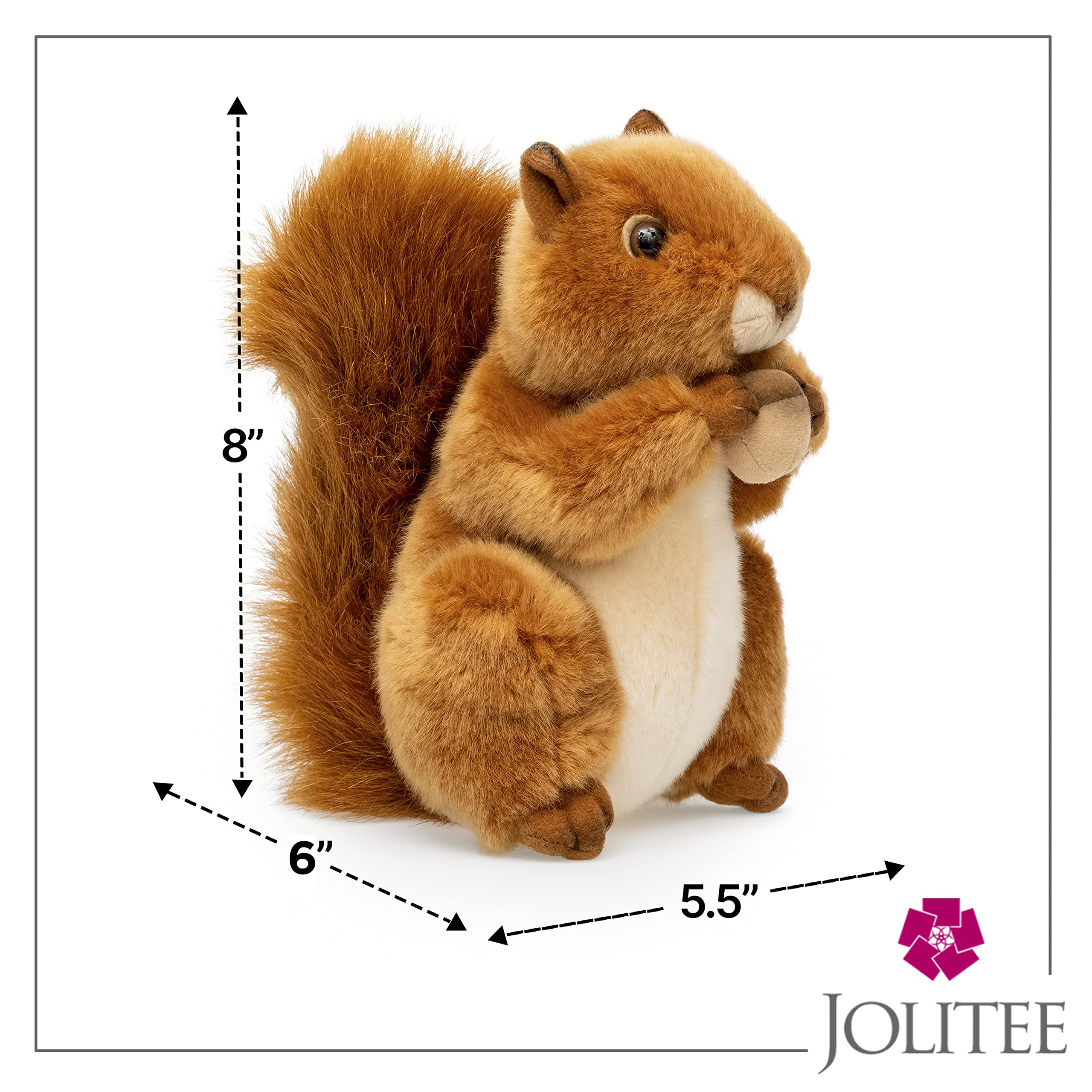 Jolitee Rusty The Red Stuffed Squirrel Plush Stuffed Animal Plushie, Squirrel Toy Gifts for Kids, Wildlife Animals, Squirrel Plush Toy