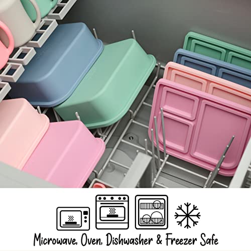 PrimaStella Unbreakable Silicone Lunch Box for Kids and Adults - Divided Bento Box (Slate Blue)