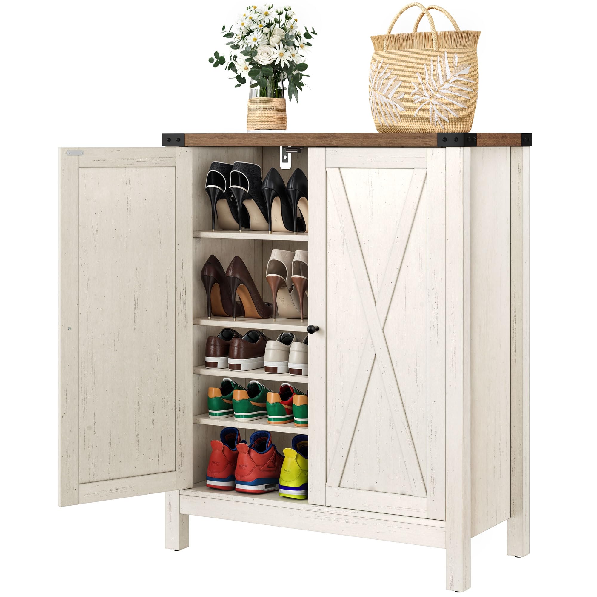 YITAHOME Shoe Cabinet with Doors, Farmhouse 5-Tier Shoe Storage Cabinet for Entryway, Large Capacity Wooden Shoes Rack Organizer for Entryway/Hallway/Closet, Beige