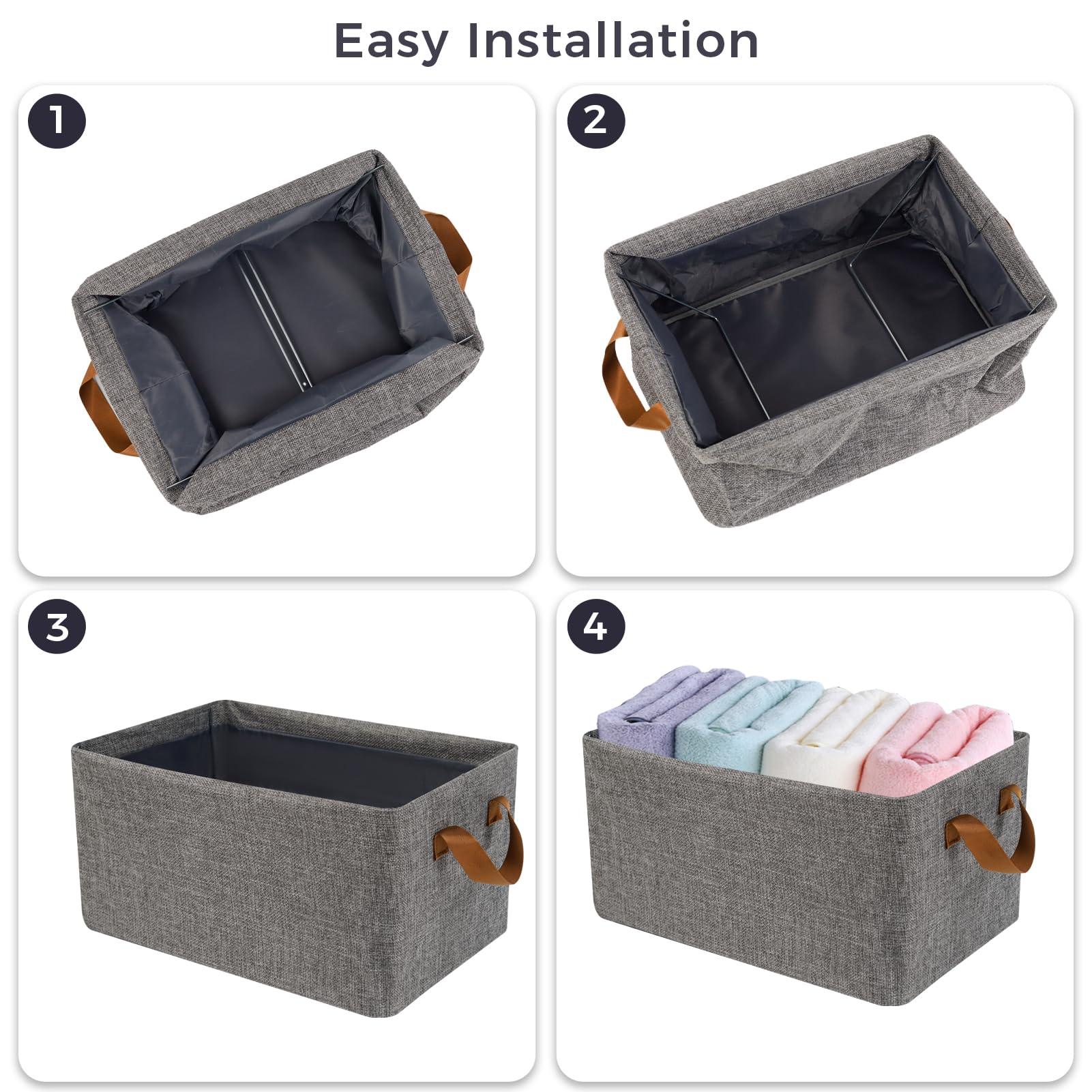 SNWDN 6 Pack Foldable Fabric Storage Baskets with Handle Extra Large Foldable Closet Organizer Bins Cloth Box Containers for Home Office Storage (Grey，15x 10.2 x7.5 inches)