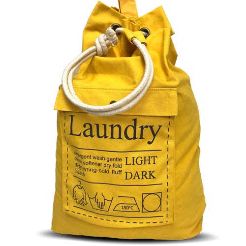Teeo - Laundry Bag - Dorm Room Essentials - Travel Laundry Bags - College Essentials - Backpack Large Spacious 25”X20” Drawstring 100% Sturdy Cotton Canvas, Hamper Storage Organizer (Yellow)