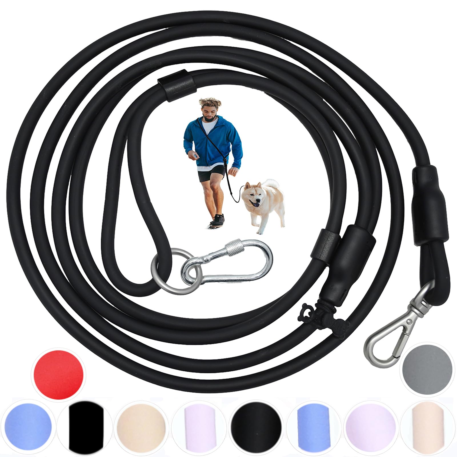 Tiesenci Hands Free Dog Leash Crossbody 8' 9-in-1 Waist Leash for Dog Walking Adjustable Waterproof Dog Leash for Swimming Running No Pull Dog Harness and Leash Set (Large, 20-120 lbs, Matte Black)