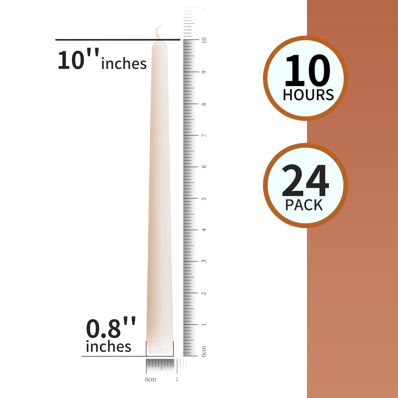 SOFT BREEZE 24 Pack Tall Taper Candles-4/5x10 Inch Ivory Dripless Candles Sticks, Unscented Dinner Candles, 7~9 Hour Burn Time-Ivory Colors