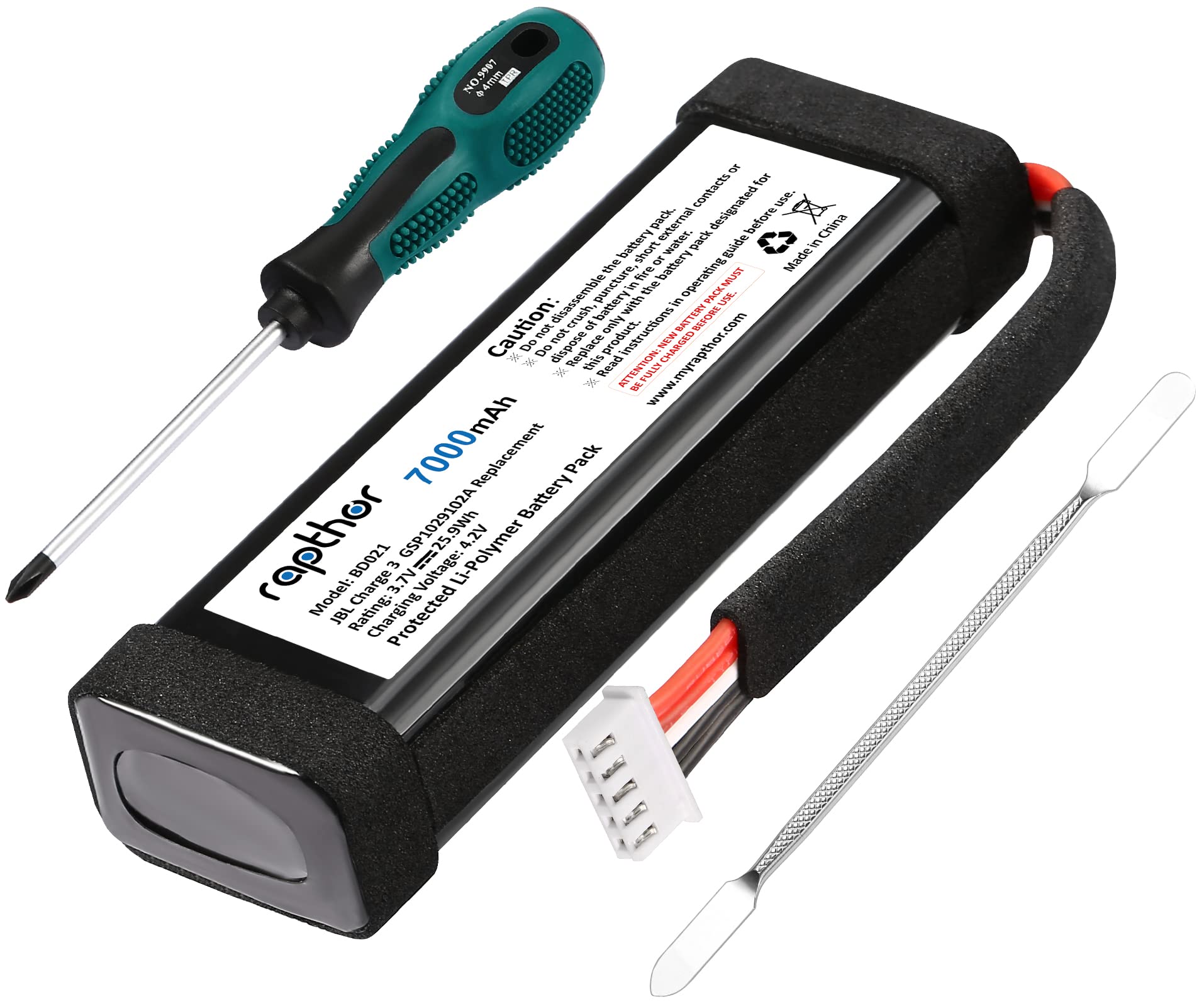 rapthor 7000mAh Replacement Battery Compatible with JBL Charge 3 Speaker GSP1029102A 3.7V with Installation Tools