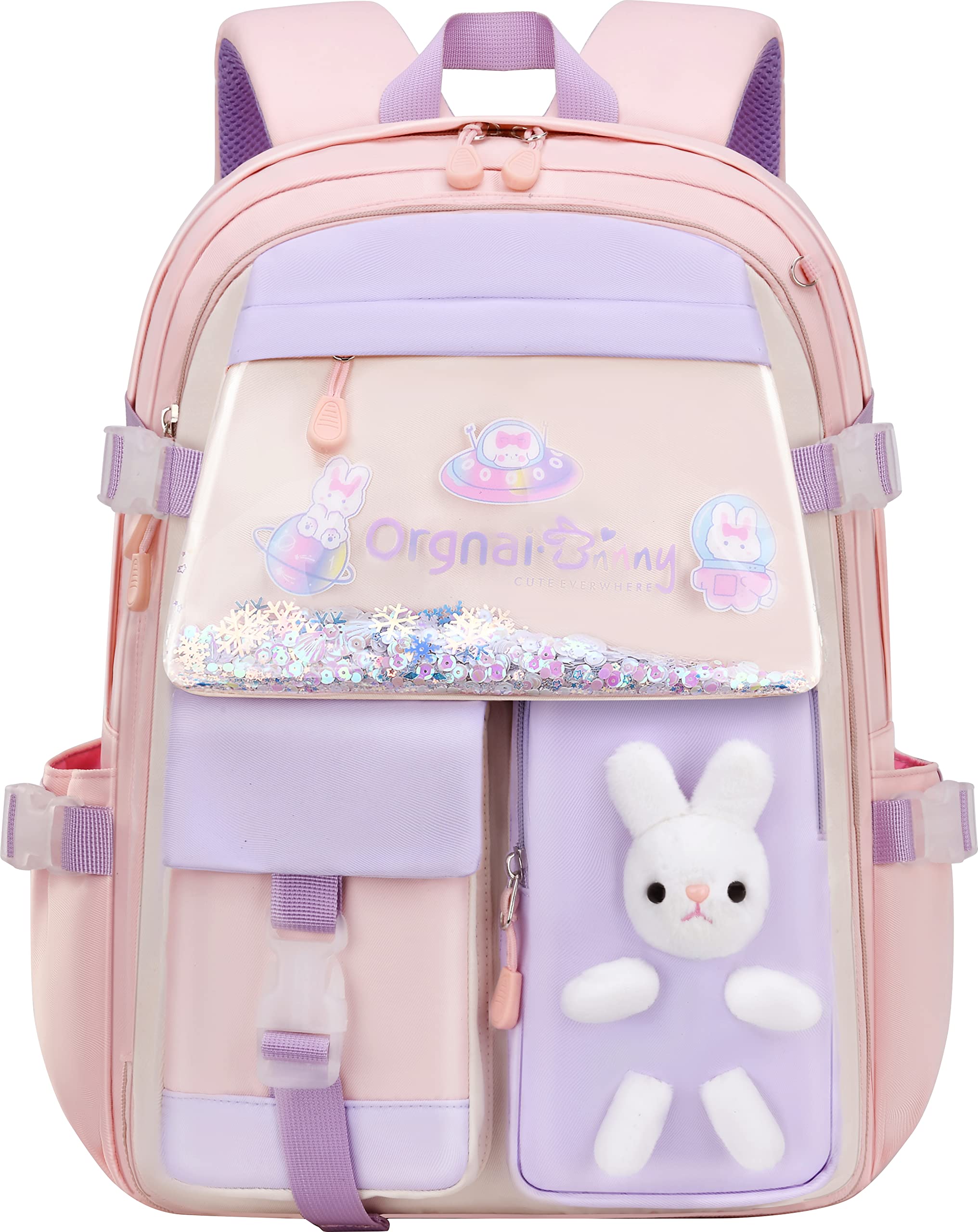Gazigo Girls Backpack Elementary School, Bunny Backpack for girls Cute Kids Laptop Bag Kindergarten Preschool Bookbag Mochila Para 5.6.7.8.9.10 Niñas(Only Backpack Pink)
