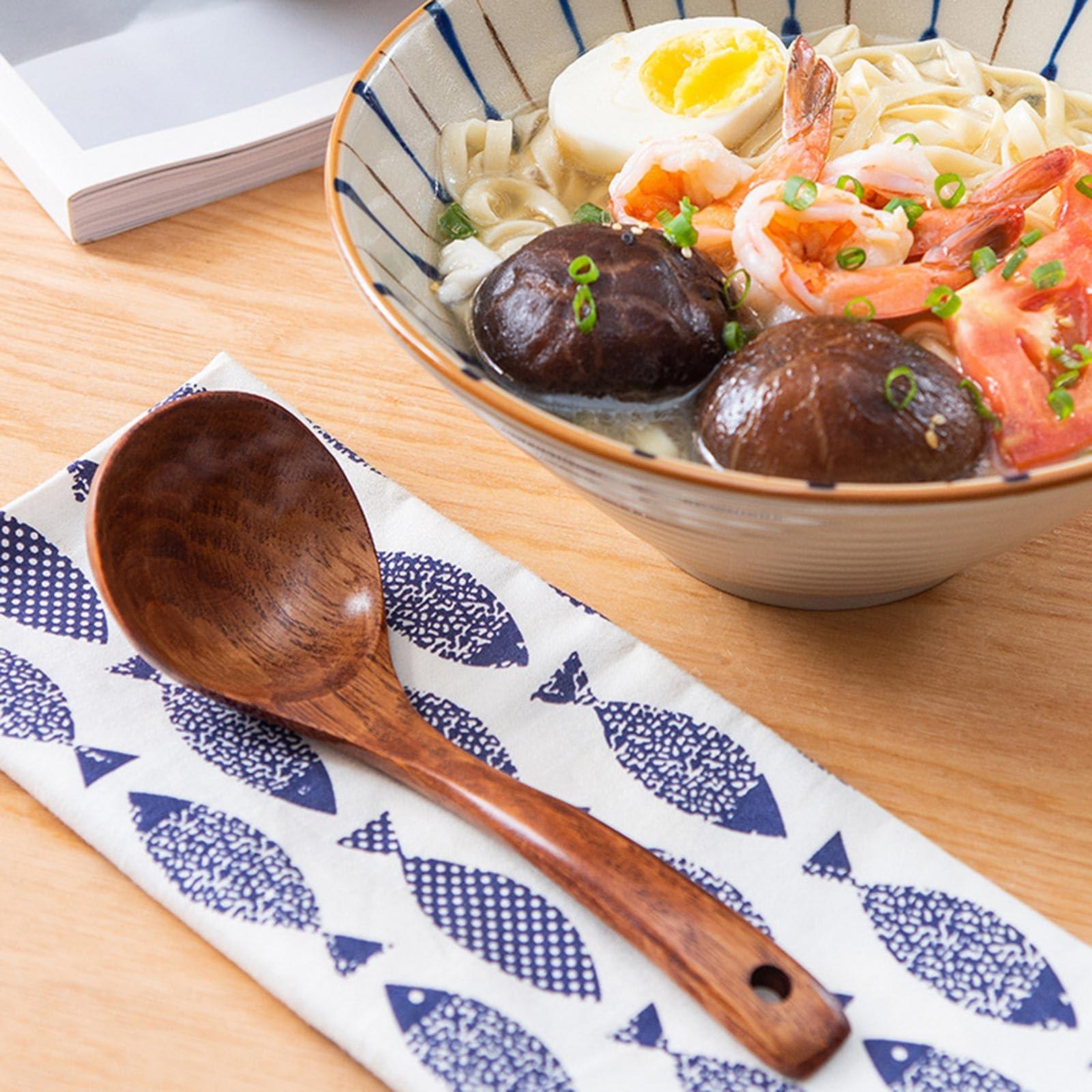 Soup Spoon Natural Japanese Wooden Soup Porridge Ramen Rice Long Handle Spoon Cutlery Suitable For Family Restaurant Ramen Rice Long Handle Spoon