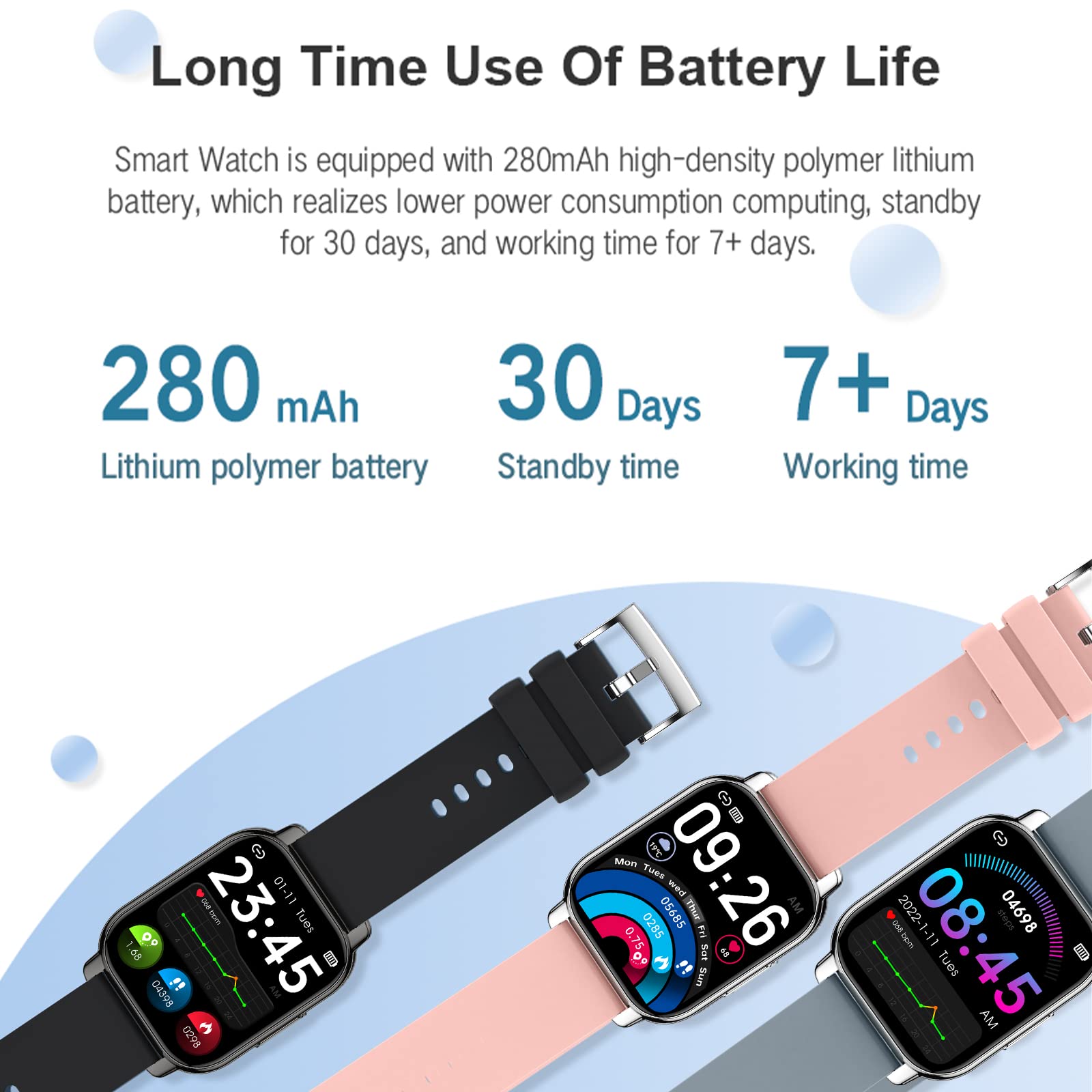 Pretty Sure Smart Watch 1.85''Touch Screen Running Watch Waterproof Step Counter Handheld GPS Units Fitness Bluetooth Watch,24 Sport Modes, Blood Oxygen for iPhone iOS Andriod -Silver Gray