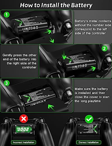 Rechargeable Battery Pack for Xbox One Controller, 4 x 2000mAh Xbox One Rechargeable Battery Pack Charger, Compatible with Xbox One/S/X/Elite/Series X|S Controllers