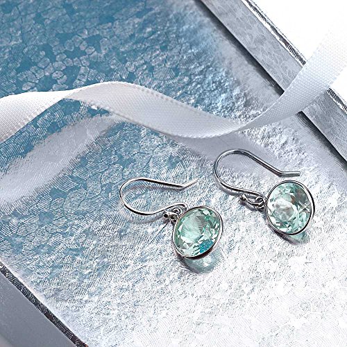 Gem Stone King 925 Sterling Silver Blue Topaz Dangle Earrings For Women (6.50 Cttw, Gemstone Birthstone, Round 9MM)