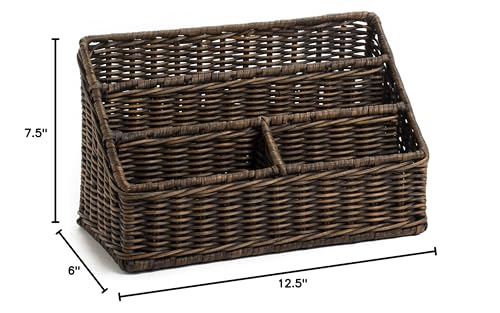 The Basket Lady Large Wicker Organizer Basket, 12.5 in W x 6 in D x 7.5 in H, Antique Walnut Brown