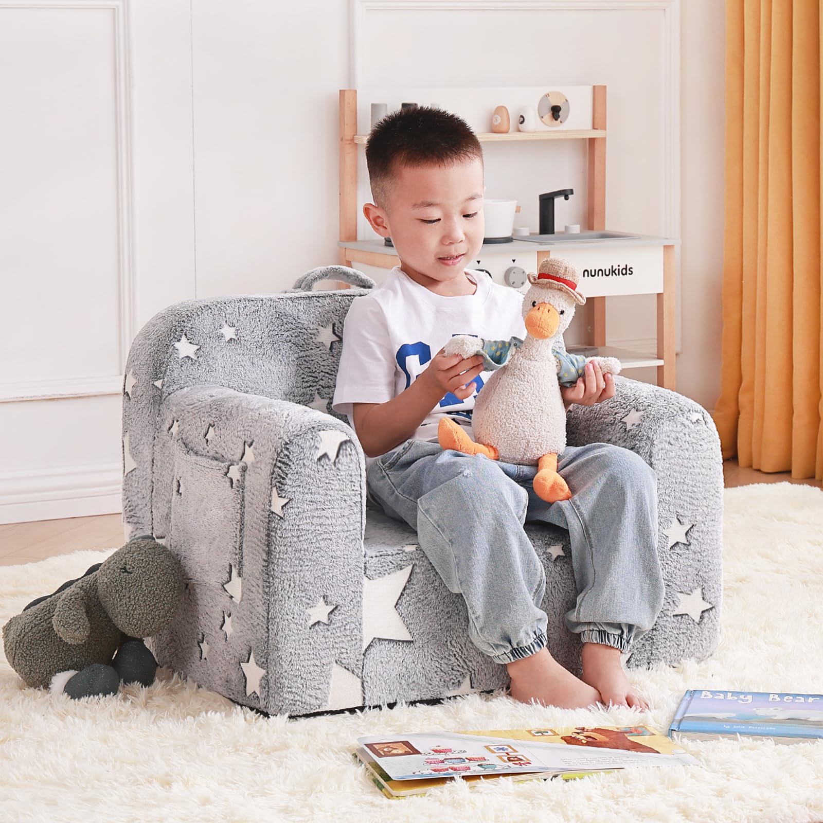 Tiita Kids Foam Chair, Star - Children Sofa with Armrest, Lightweight, Portable, Removable Cover, Side Pockets, Special Design for Girl or Boy