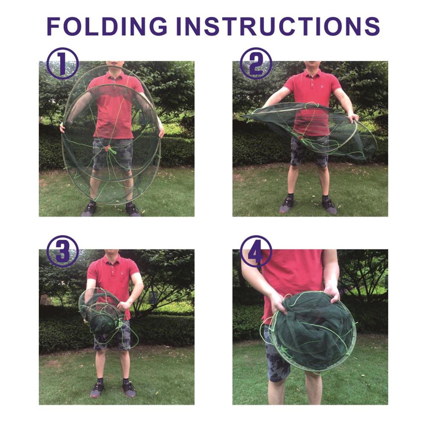 Foldable Fishing Net Hand Net - Crab Net Fish Net with Fishing Rope for Fishes, Shrimps, Crabs