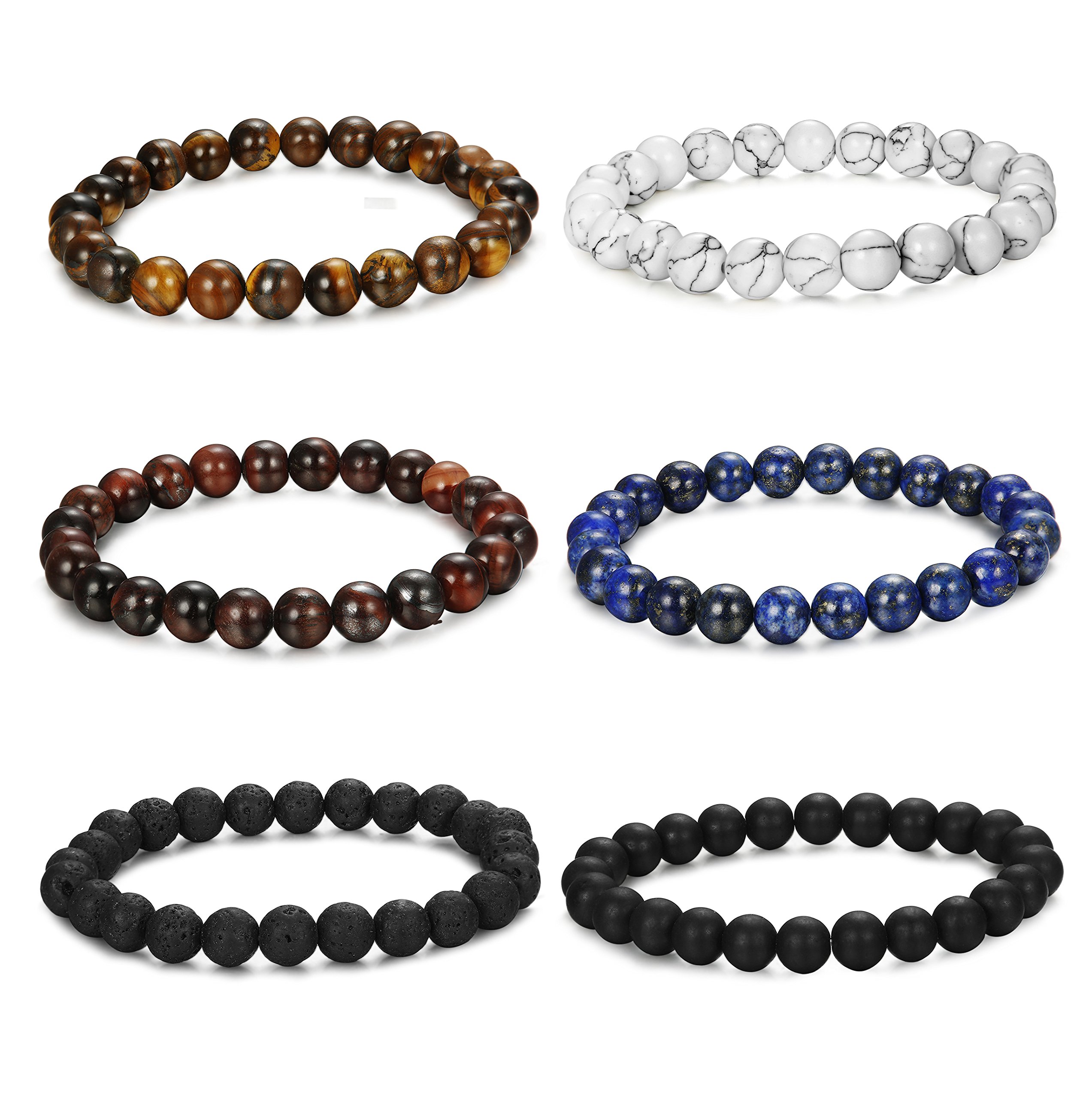 FUNRUN JEWELRY 6PCS Bead Bracelets for Men Women Natural Stone Mala Bracelet (A: 6 PCS Style1)