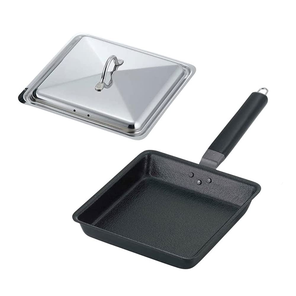 Shimomura Planning 39000 Square-Shaped Frying Pan, 7.9 inches (20 cm), Lid Included, Made in Japan, Gas Fire, Induction Compatible, Iron, Dumpling Pot, Dumplings Can Be Arranged All Over The Corner,