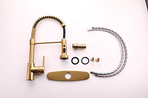 Ntipox Brushed Gold Kitchen Faucet with Pull Down Sprayer,Brushed Brass Kitchen Sink Faucet Single Handle Single Lever ,Spring Rv Kitchen Faucet, 3 Function Laundry Faucet
