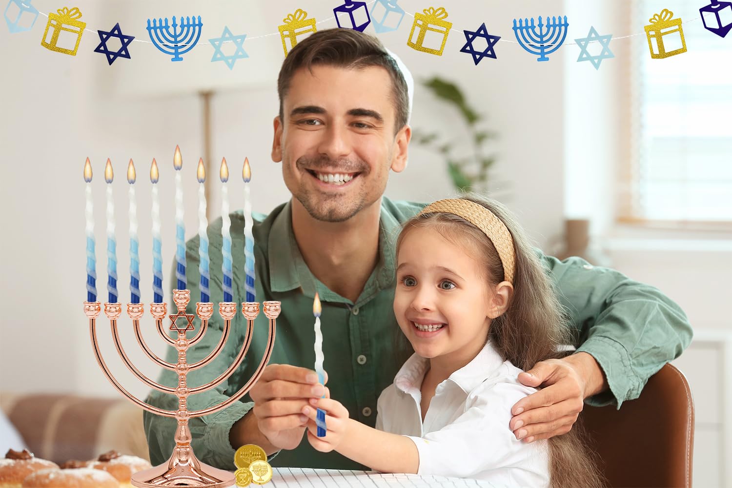 The Dreidel Company Deluxe Twisted Blue & White Hanukkah Menorah Candles for All 8 Nights of Chanukah (Single)