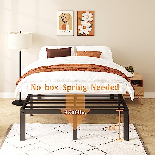 Sosain 14 inch Full Bed Frame Metal Platform Frame no Box Spring Needed,Black Heavy Duty Sturdy Steel,Easy Assembly,with Storage