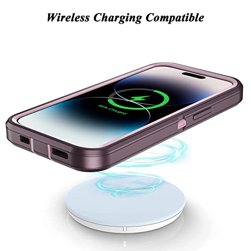 Qireoky for iPhone 14 Pro Max Case[3 in 1 Extreme Protective] Heavy Duty Shockproof Anti-dust Port Cover Non-Slip Multi Layers Bumper Dropproof Kickstand Phone Case for iPhone 14 Pro Max(Purple)