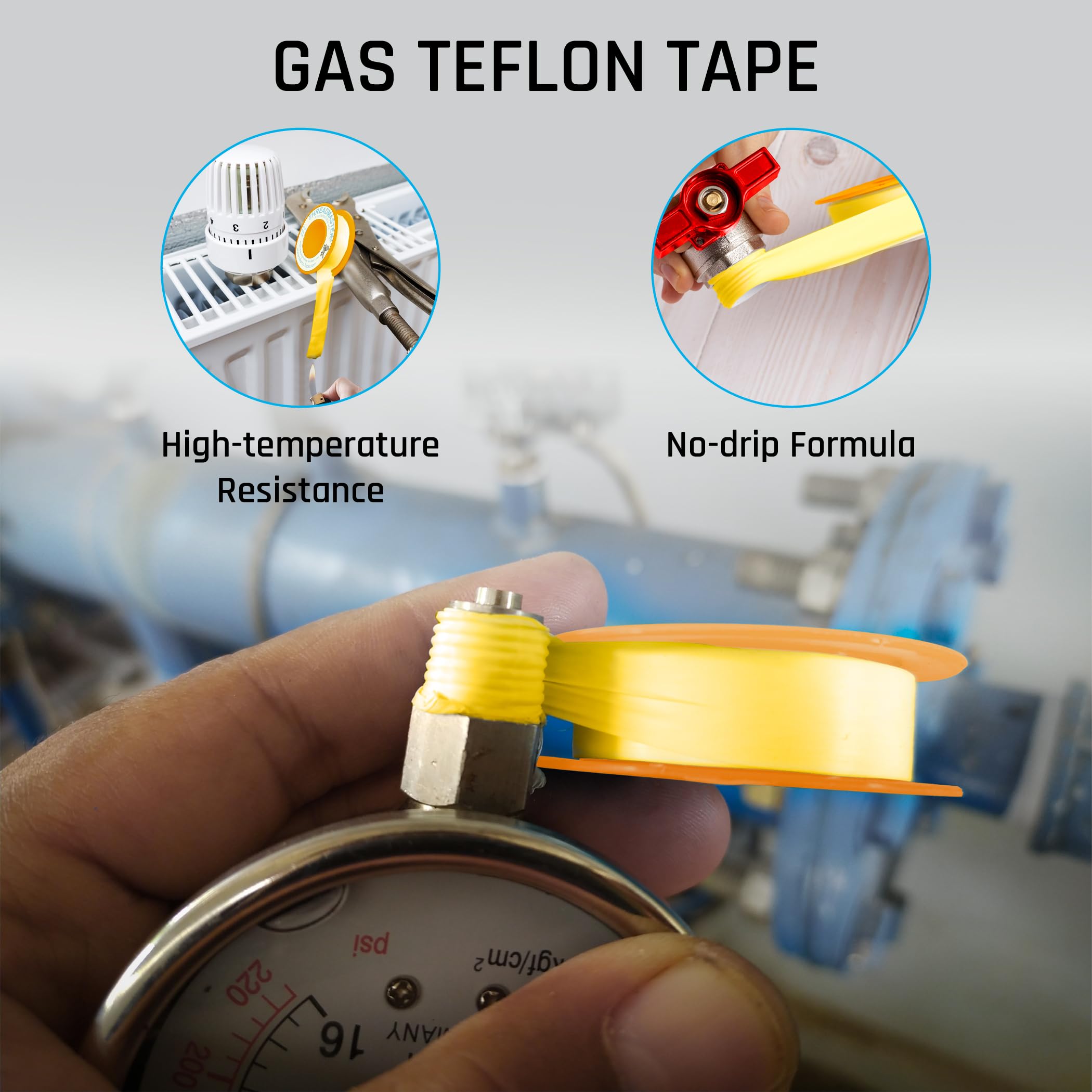 TAPEWELL Yellow Gas Pipe Thread Sealant Tape - Pack of 1-260" Length 1/2" Width Thread Seal Tape - for Propane, Natural Gas, and More