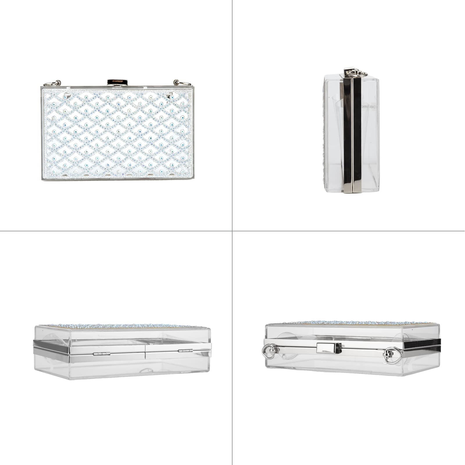 GripIt Rhinestone Acrylic Evening Handbag Clutch Purse for Women,Silver