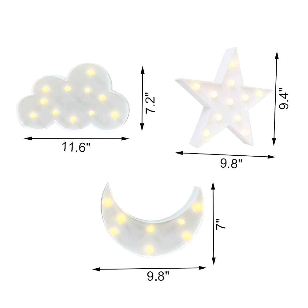 ZUOKEMY 3Pcs Decorative LED Crescent Moon Star Cloud Night Light Can Be Hung On The Wall ChildrenāS Room Room Light, Suitable for Birthday Parties, Holiday Decorations, Baby Room Decoration.