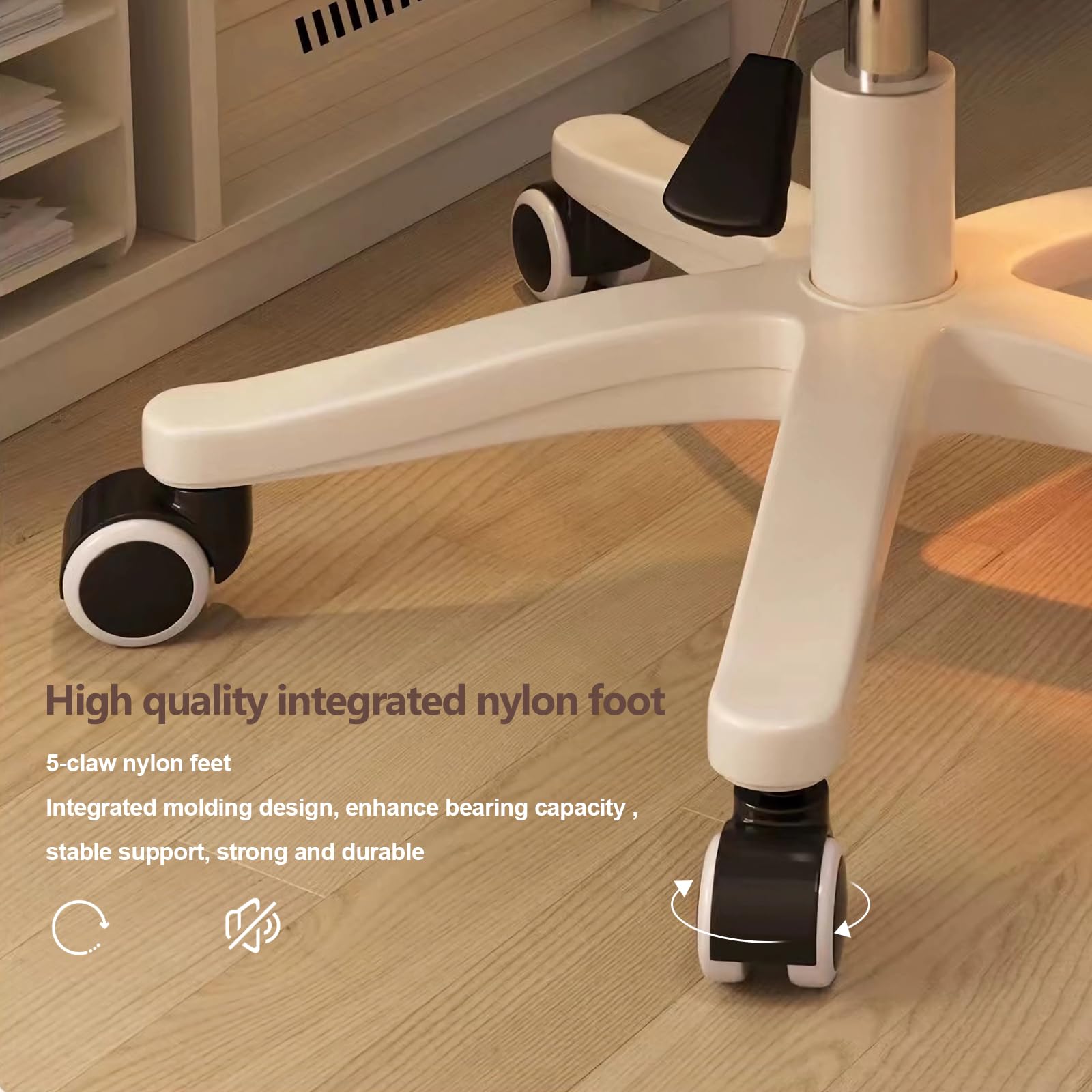 Small Chair Round Rolling Stool with Back PU Leather Height Adjustable Swivel Drafting Work SPA Salon Stools Home Office Chair with Wheels (White, 13.8 * 2 * 9.8)