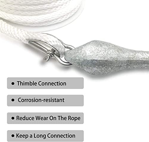 Young Marine Premium Solid Braid MFP Anchor Line Braided Anchor Rope/Line 3/8 Inch 100FT with Stainless Steel Thimble & Shackle (3/8" x 100', White)