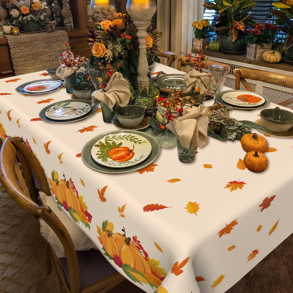 Thanksgiving Tablecloth Disposable, Fall Tablecloth, 2 PCS Friendsgiving Tablecloth, Plastic Autumn Pumpkins Maple Leaves Harvest Table Cover for Thanksgiving Party Decorations Table Decor, 54βx108β