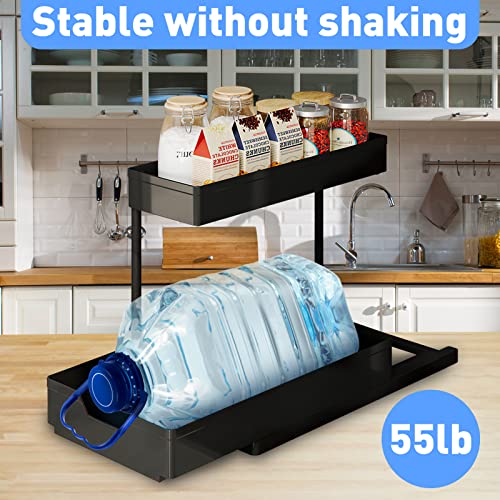 MDHAND Under Sink Organizers and Storage Under Sink Organizer, 2 Tier Kitchen Under Cabinet Storage Organizer, Multi-Purpose 2 Tier Under Sink Storage for Cabinet Bathroom Kitchen, Black