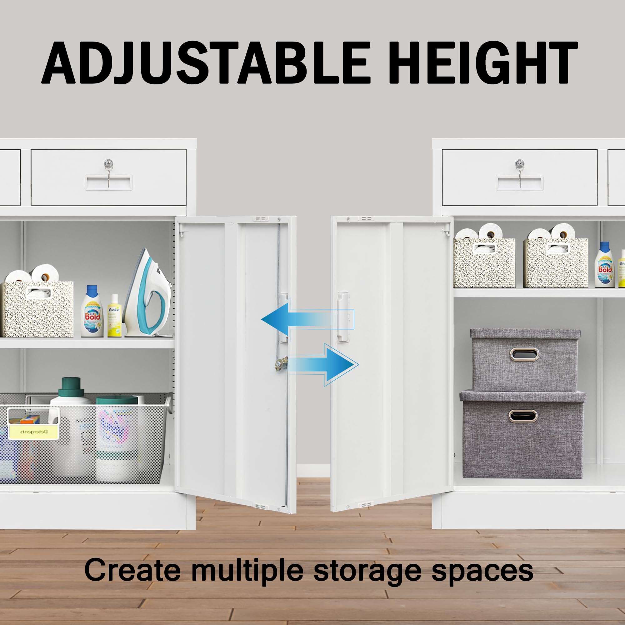 TaskStorz Metal Garage Storage Cabinets,Metal File Cabinet with 2 Locking Drawers, Lockable Storage Cabinets for Office, Home, Garage, Warehouse 36.2" H x 31.5" W x 15.7" D (White)