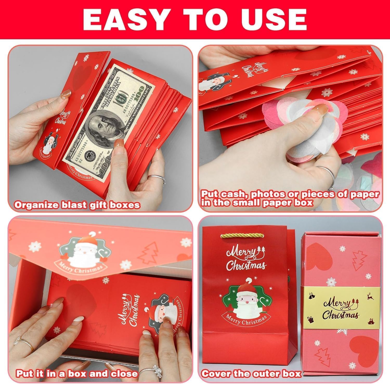 Surprise Gift Box Explosion - 2024 Newly Merry Christmas Surprise Gift Boxes, Pop-Up Explosion Gift Box, Unique Folding Bouncing Red Envelope Gift Box, Christmas Birthday Surprise Blast Gift Boxes (Red,12 Bouncing Boxes)