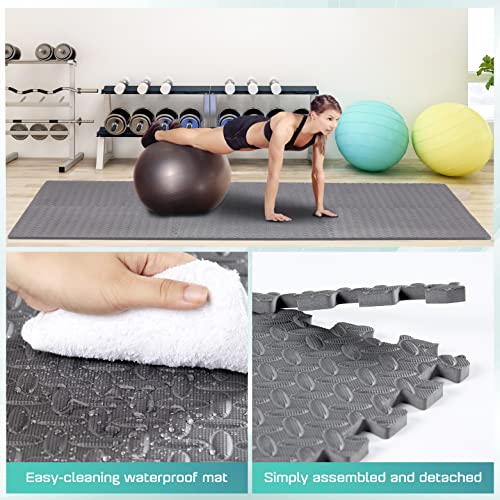 Yes4All Interlocking Exercise Foam Mats with Border β Interlocking Floor Mats for Gym Equipment β Eva Interlocking Floor Tiles (Gray)