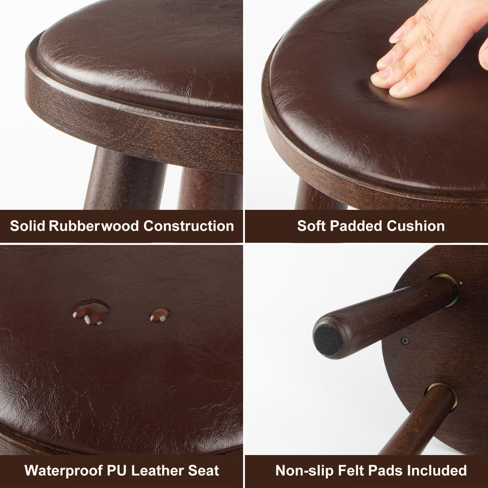 Small Round Wood Step Stool β 2 Pack 10" Wooden Foot Stools with Soft Faux Leather Top, Rustic Small Wood Step Stool for Kids & Adults