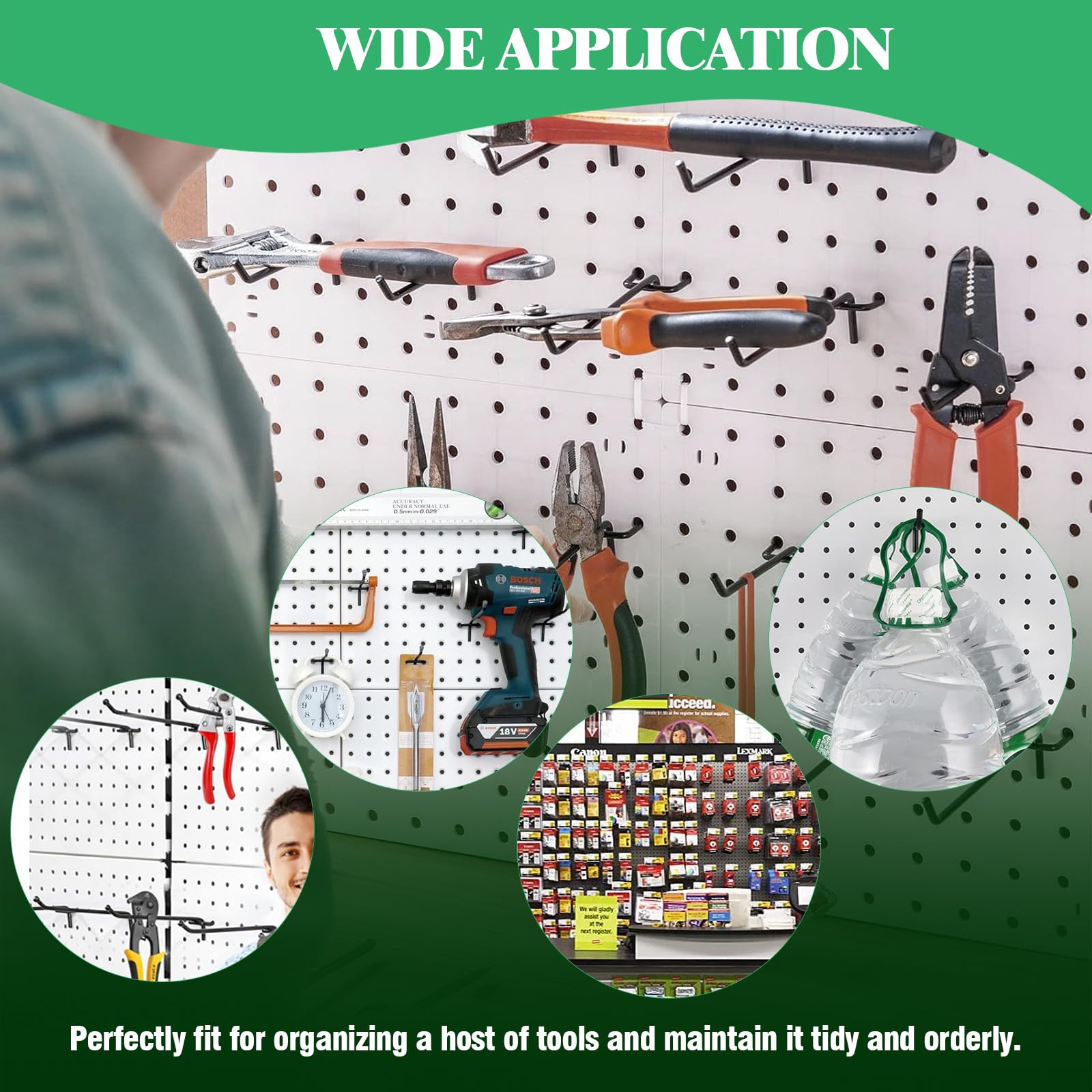 Yauhar 50Pcs 6"/15CM Pegboard Hooks Assortment Set, Metal Peg Board Hooks with 2.5mm Hole Pitch 4mm Wire Diameter Slatwall Hanging Hook for Garage Organization Wall Hanging (Black)