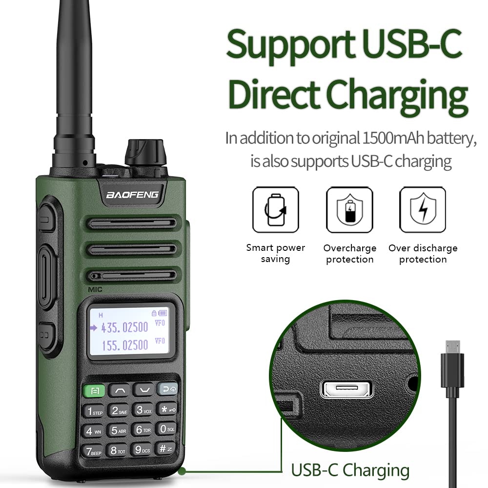 Ham Radio Baofeng TP-8R Two Way Radio Handheld Long Range Type -C Charging Dual Band Rechargeable Walkie Talkie with Tactical Antenna,Speaker Mic and Programming Cable Complete Kit