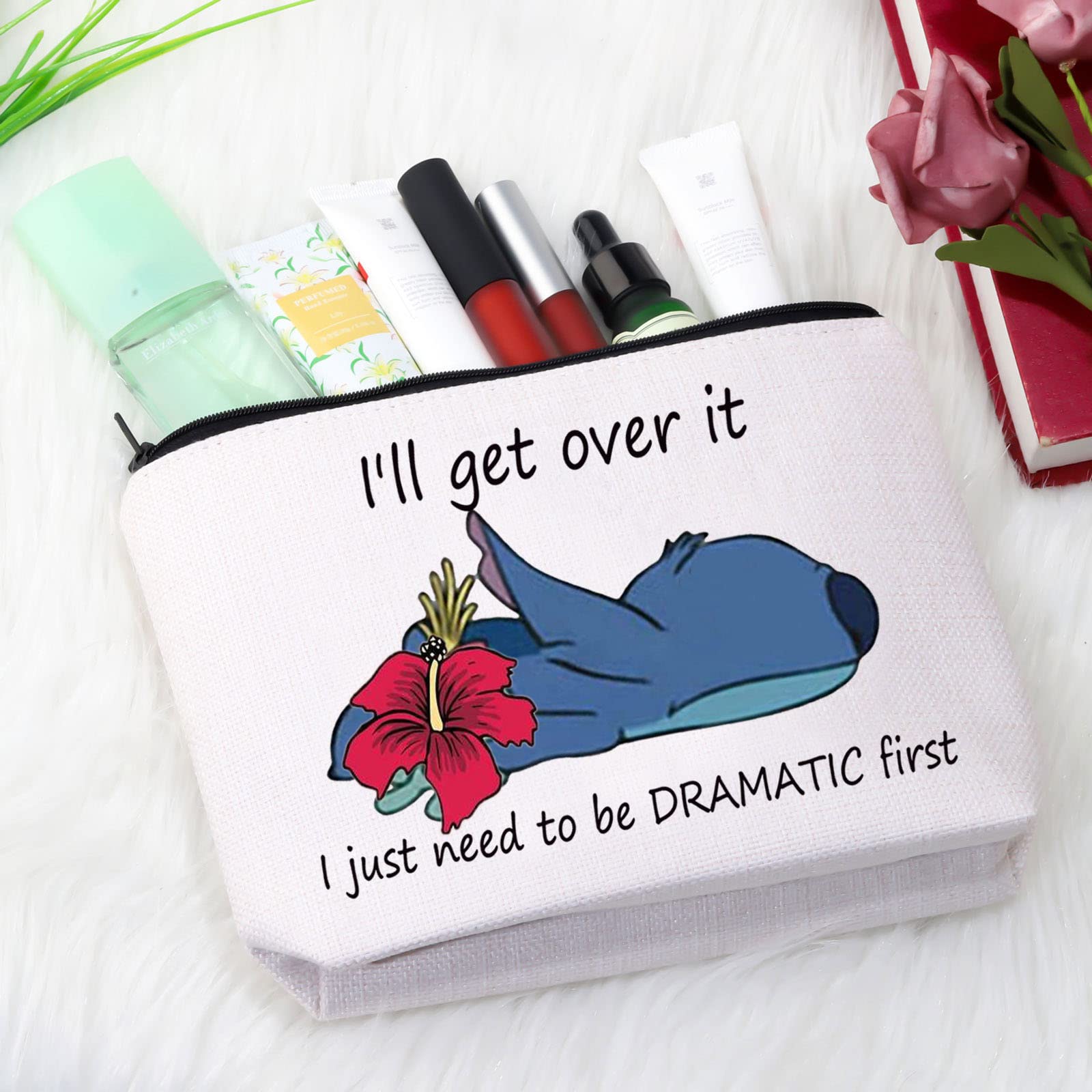 GJTIM Cartoon Inspired Gift Hawaiian Zipper pouch I'll Get Over It I Just Need To Be Dramatic First Funny Makeup Bag for Fans (To Be Dramatic Makeup)