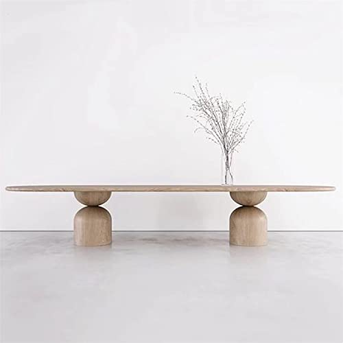 NIUYAO Solid Wood Dining Table Simplicity Modern Oval Tabletop with Double Pedestal Fixed Table Furniture for Dining Room Kitchen Leisure -63" L x 27.5" W x 29.5" H Without Chairs