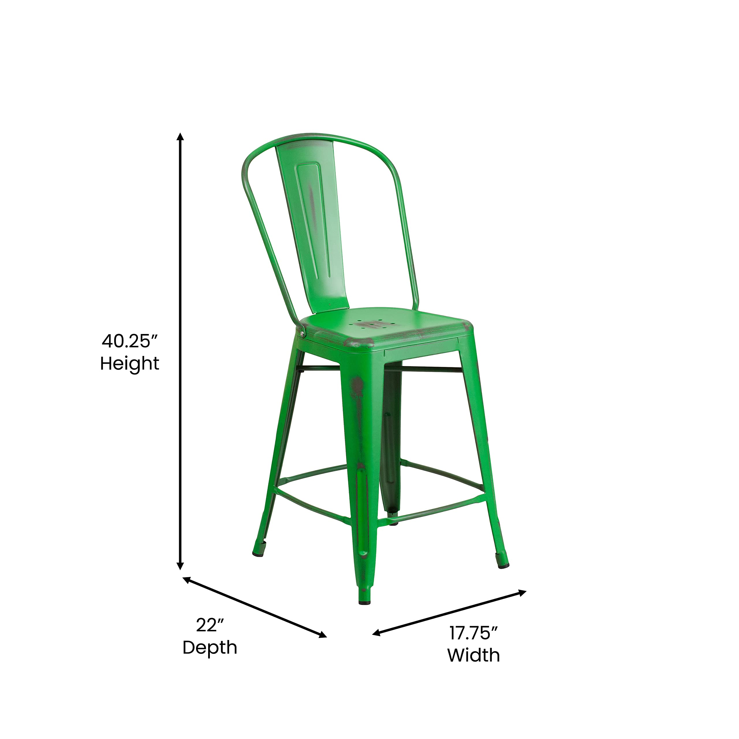 Flash Furniture Commercial Grade 24" High Green Metal Indoor-Outdoor Counter Height Stool with Removable Back
