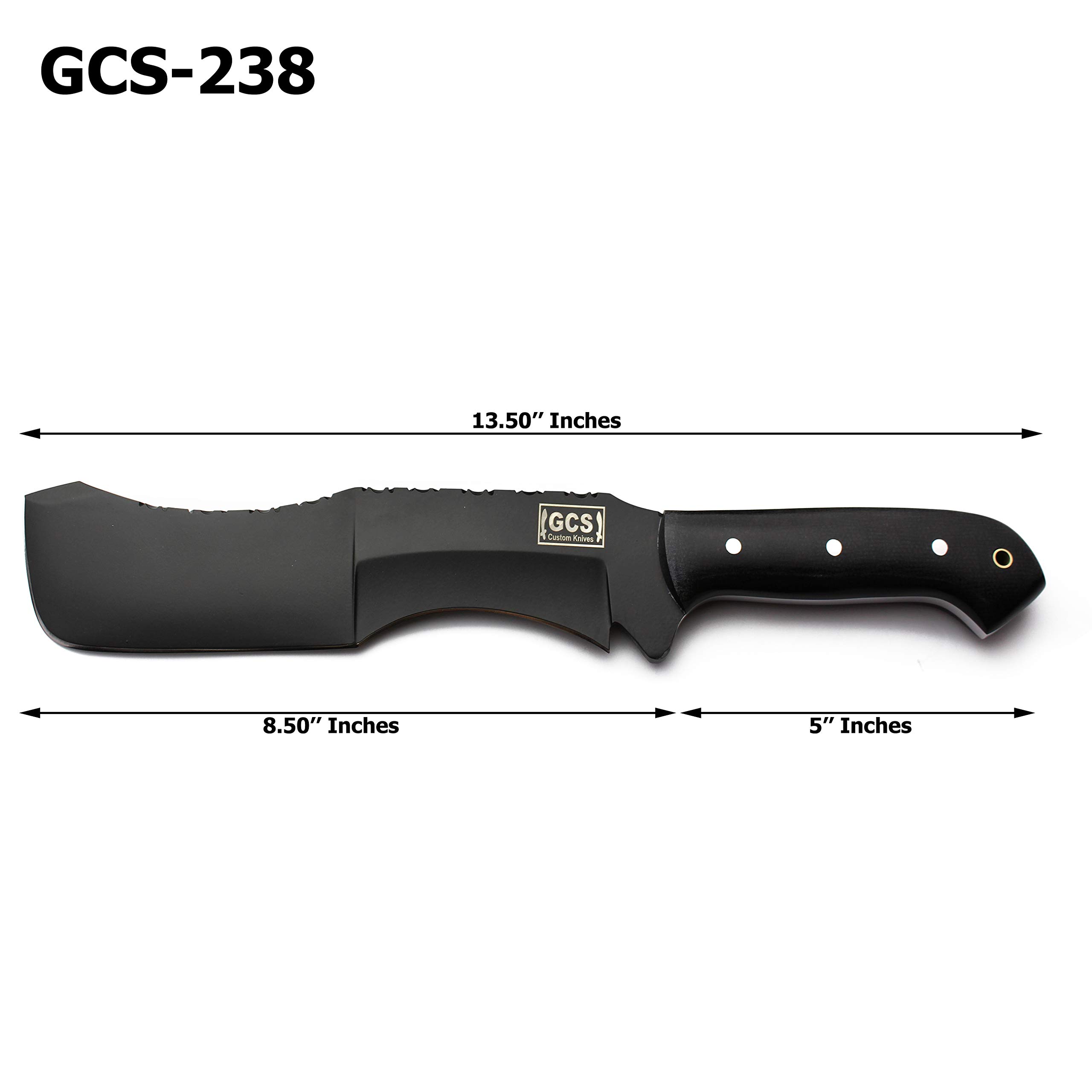 GCS Handmade Micarta Handle D2 Tool Steel Tactical Hunting Knife with leather sheath Full tang blade designed for Hunting & EDC GCS 238