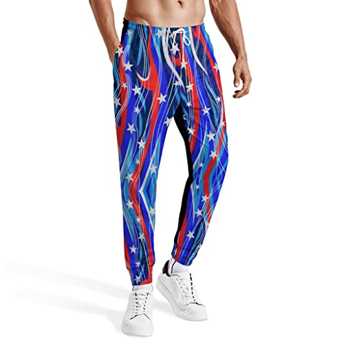 KYBATE American Flag Sweatpants for Men, Breathable US Flag Jogger Pants Stretch Athletic Pants with Elastic Waist, X-Large