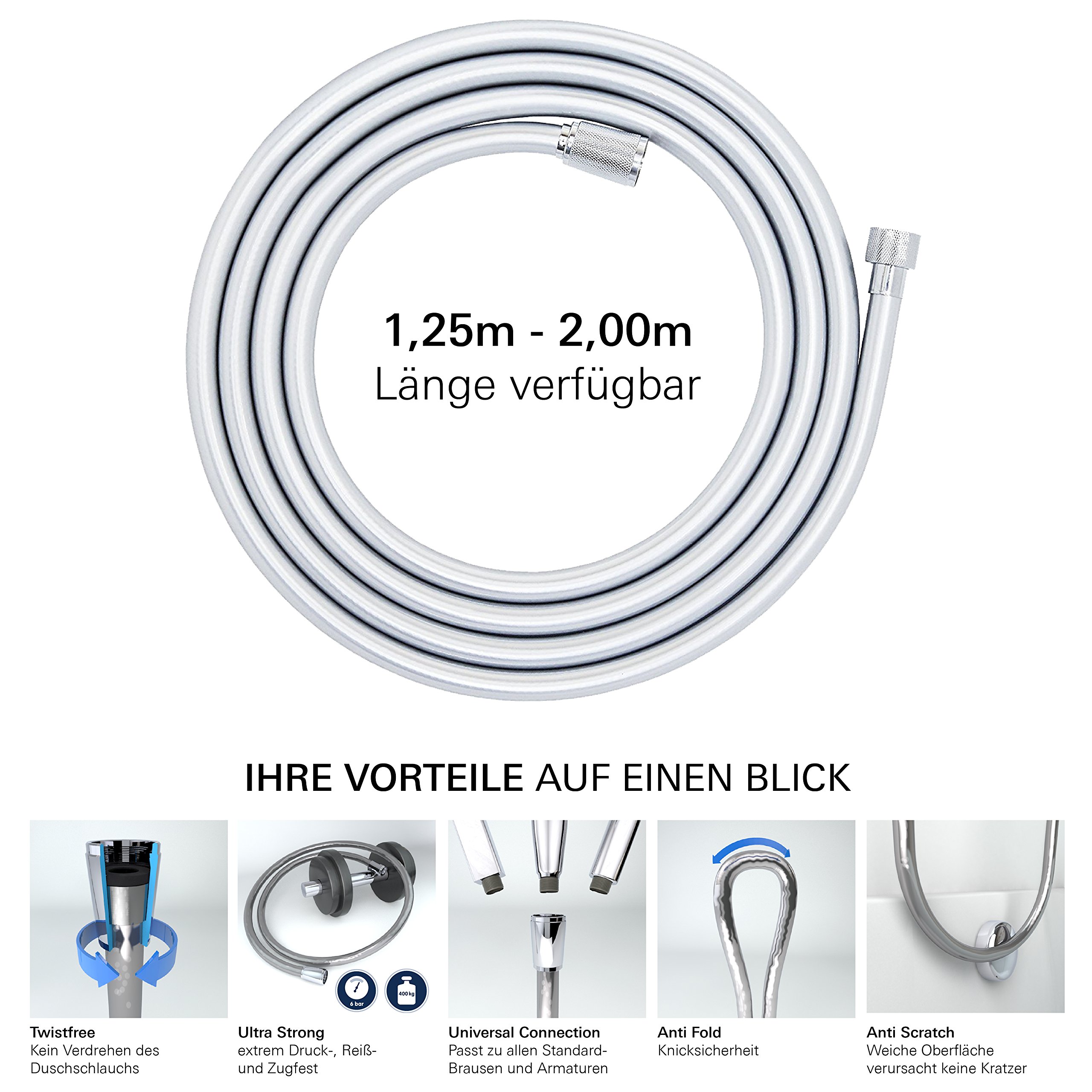 Grohe 28 025 000 69-Inch Twist-Free Metal Hand Shower Hose, StarLight Chrome
